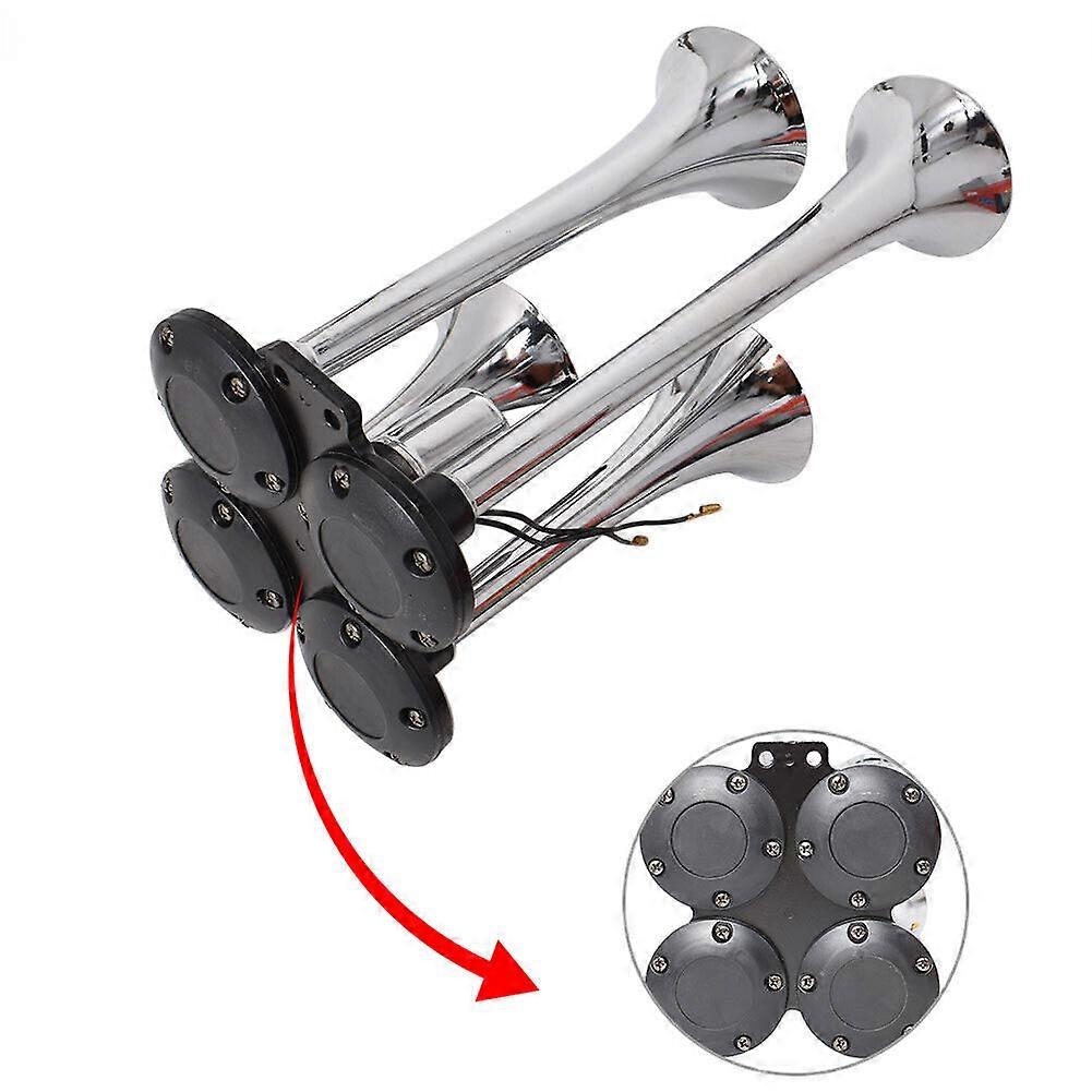 12V/24V Truck Air Horn 150DB 4 Trumpet Electric Train Air Horn Kit 100 PSI Air Compressor Super ...