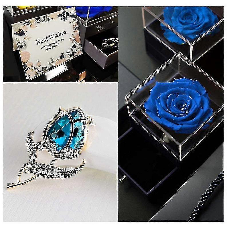 Preserved Real Rose Gift Box,eternal Single Blue Rose In A Box With ...