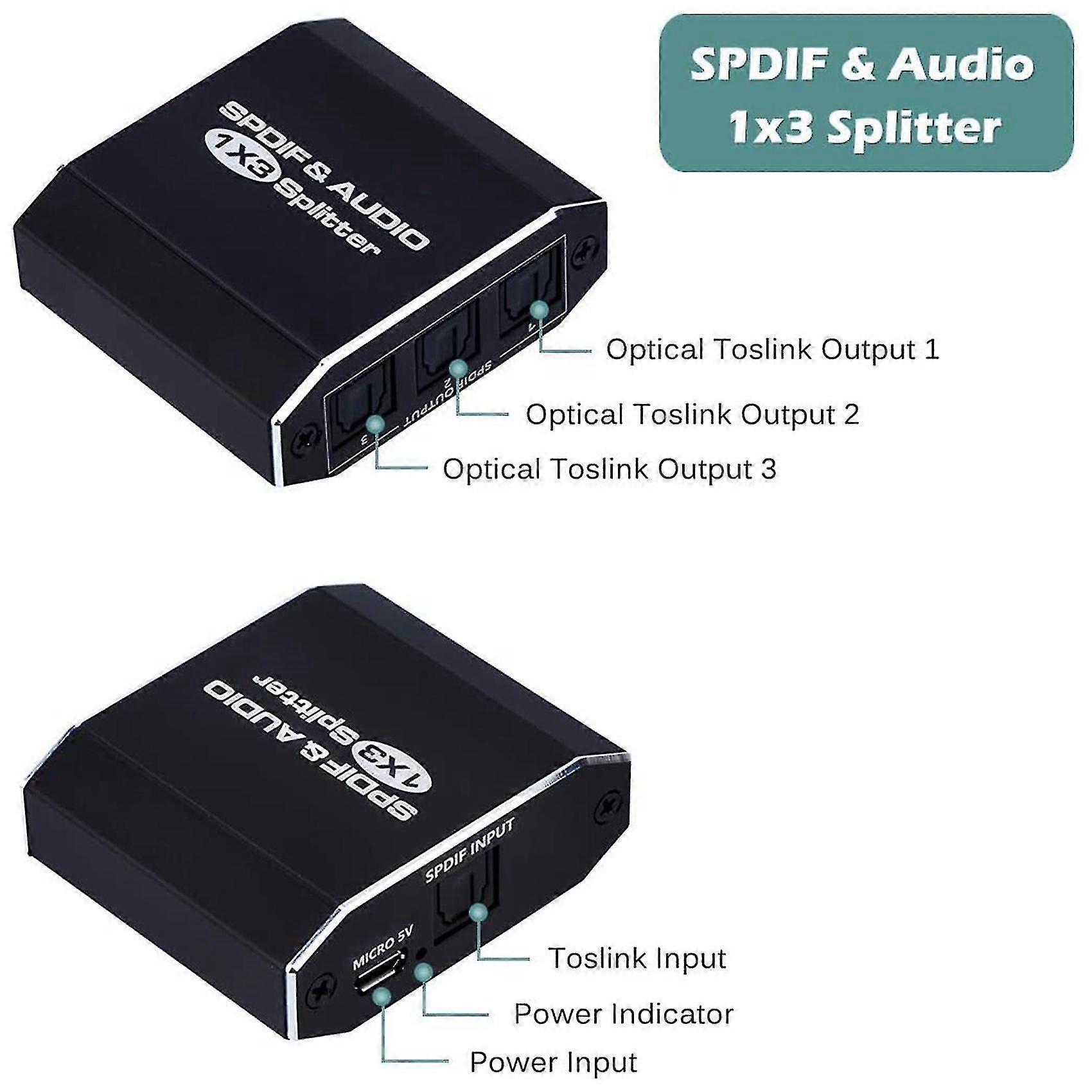 Digital Optical Audio Splitter 1x3, Spdif Toslink Optical Fiber Audio ...