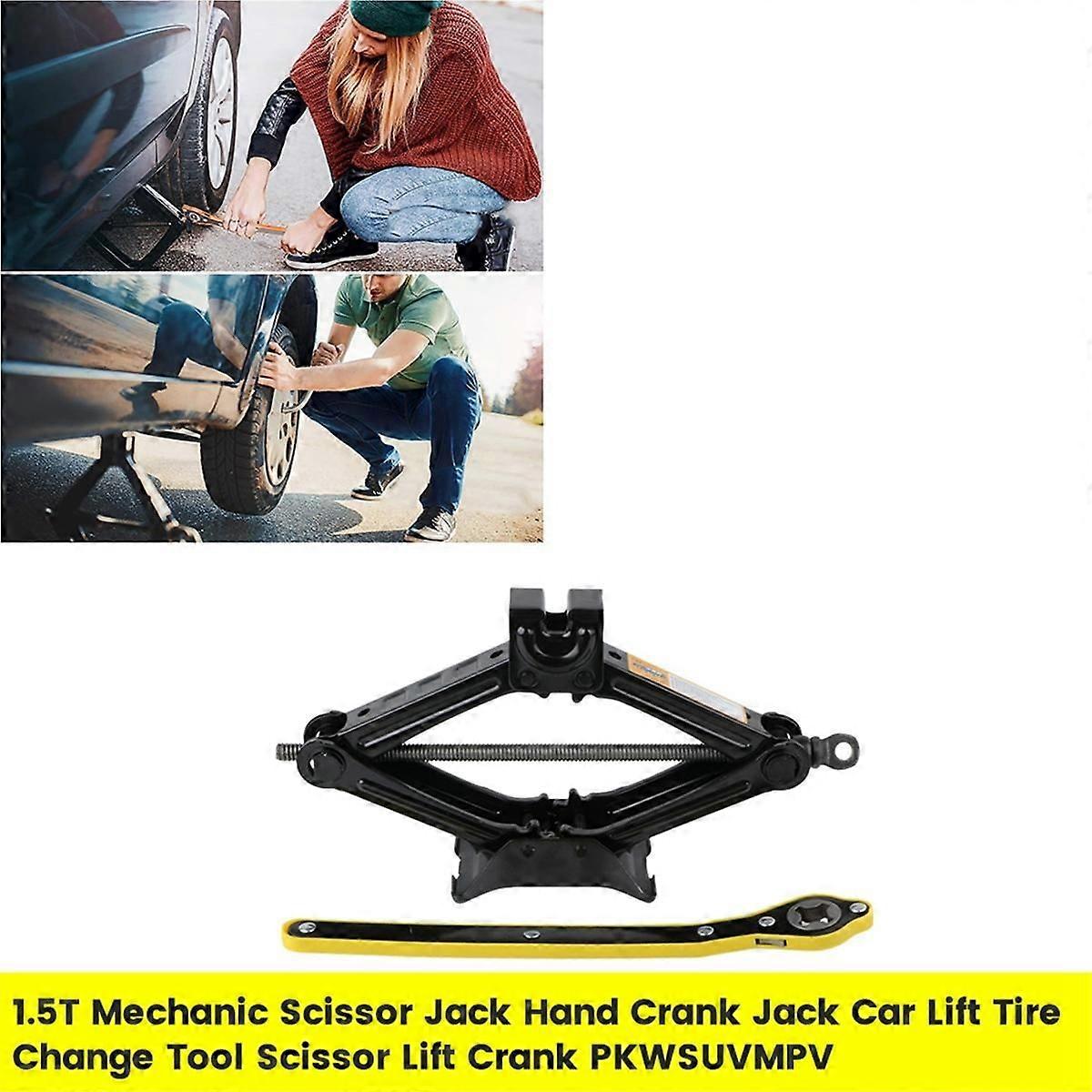 1.5T Jack Mechanical Pantograph Crank Lifter Jack W/Wrench Car Tire ...