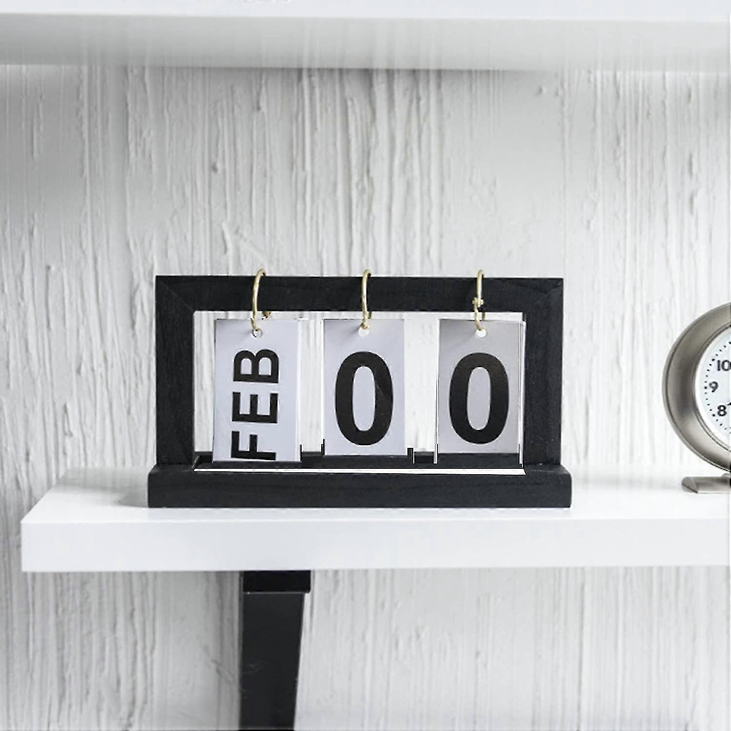 Wooden Perpetual Desk Calendar Desk Office Decor Creative Reusable Flip ...