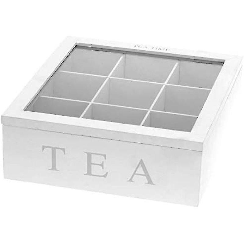 Wooden Tea Box, Tea Box In White, Tea Box With 9 Compartments, Large ...