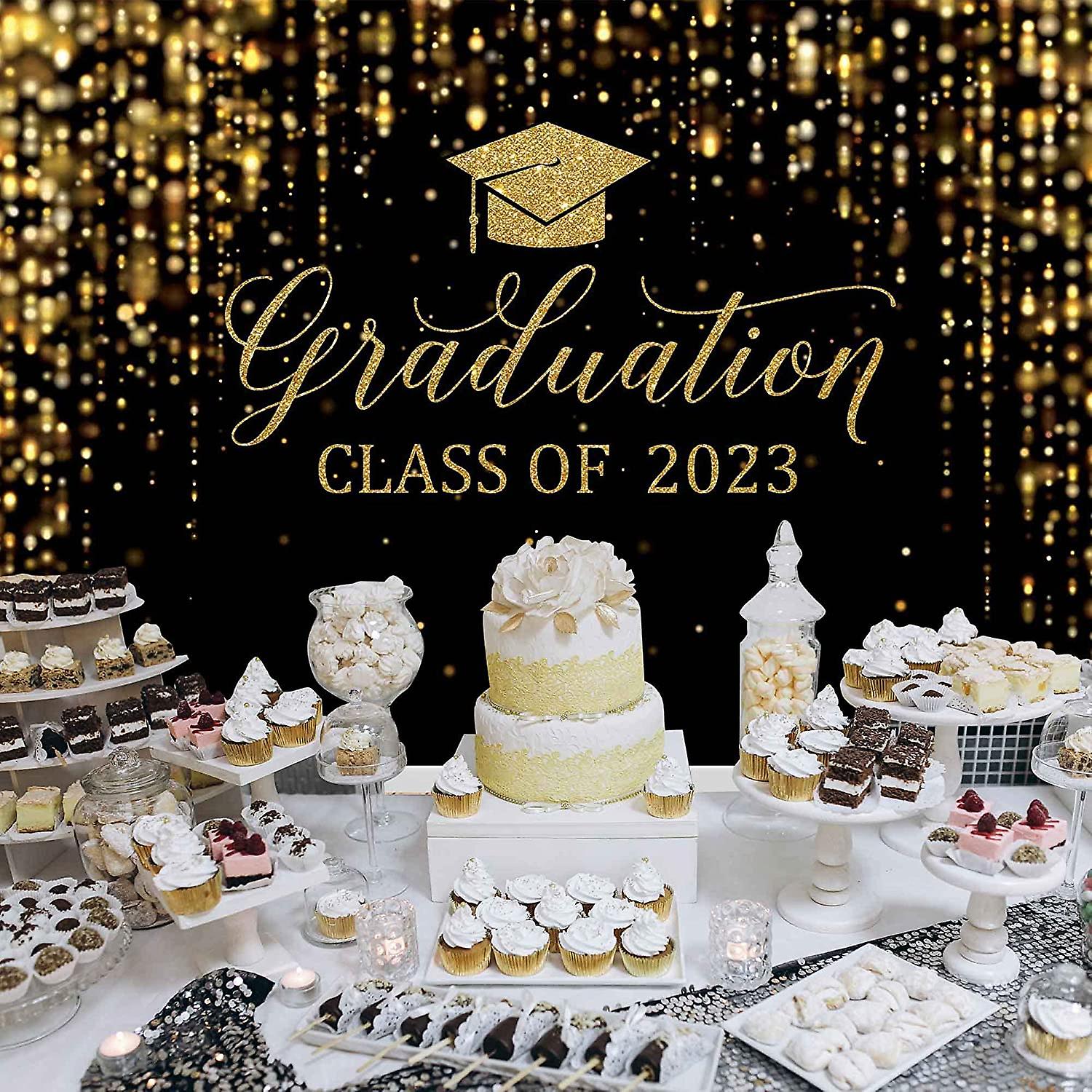 Msocio 7x5ft Durable Polyester Fabric Black Congrats Graduation ...