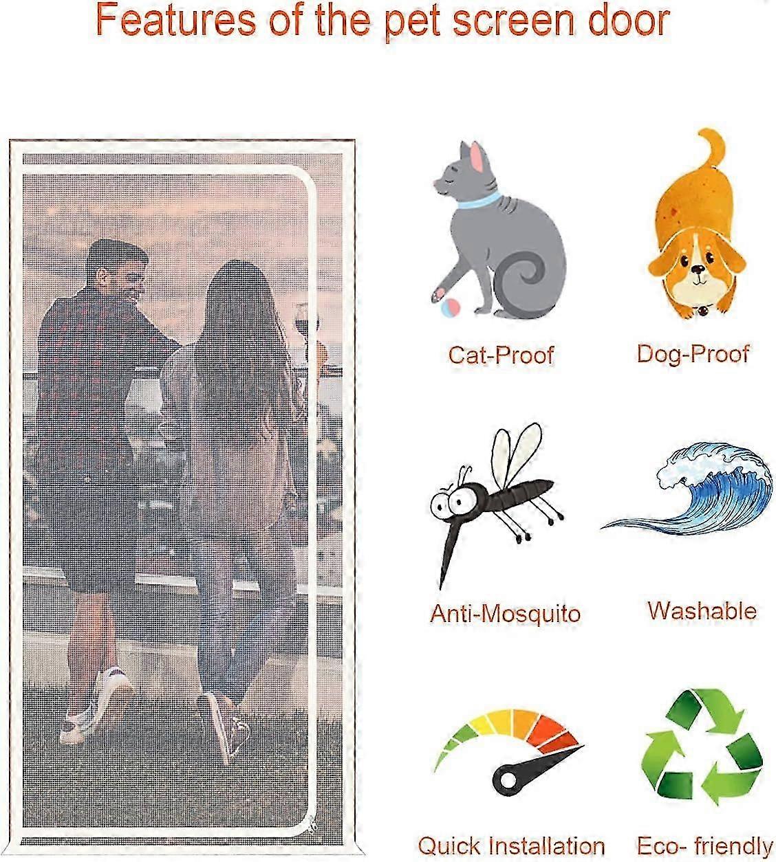 Reinforced Cat Screen Door Heavy Duty Pet-Proof Screen with Zipper ...