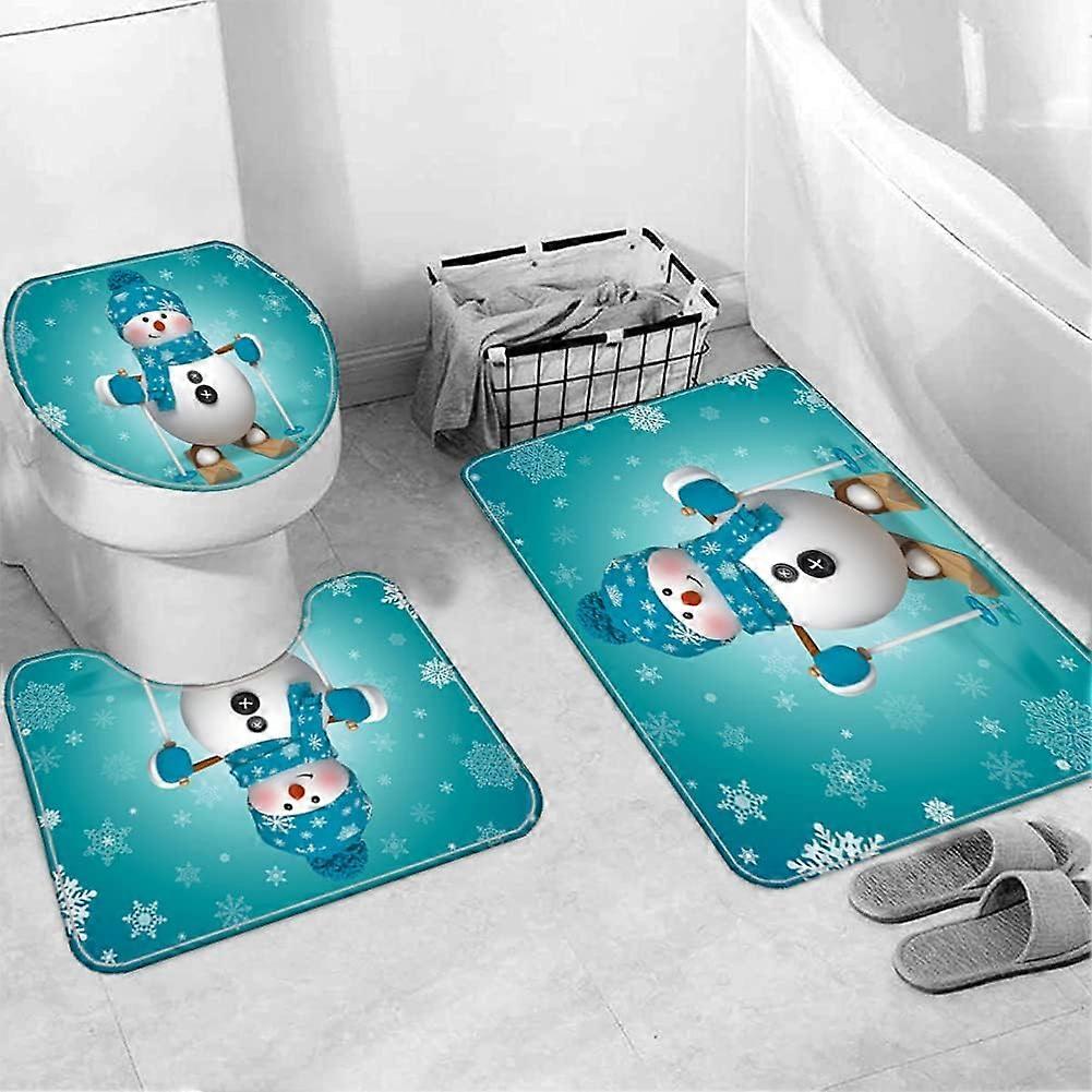 4 PCS Christmas Bathroom Decorations Set Toilet Seat Cover Rug Shower ...