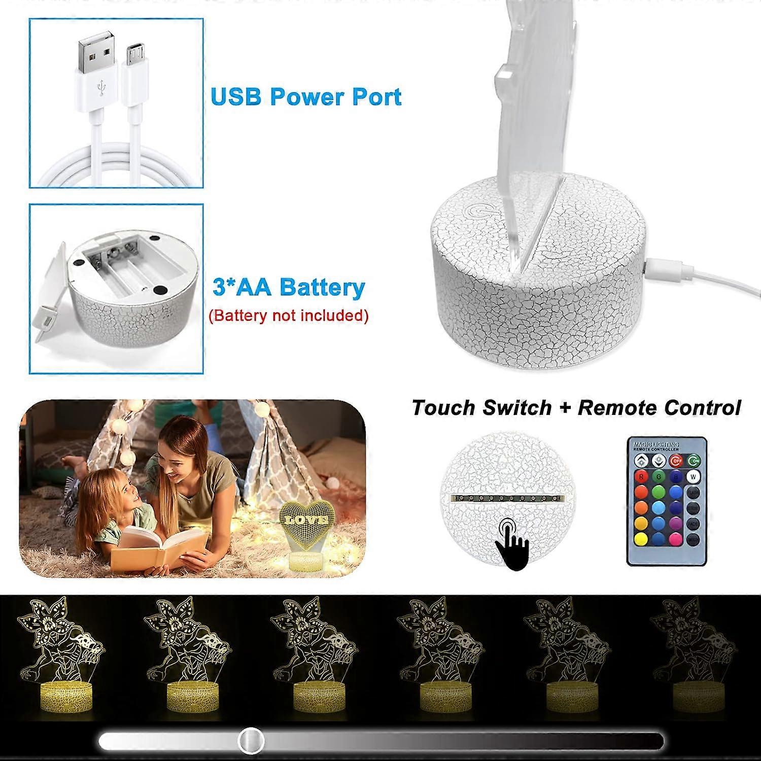 3D Night Lights Demogorgon Monster 16 Colors Dimmable LED Illusion Desk ...