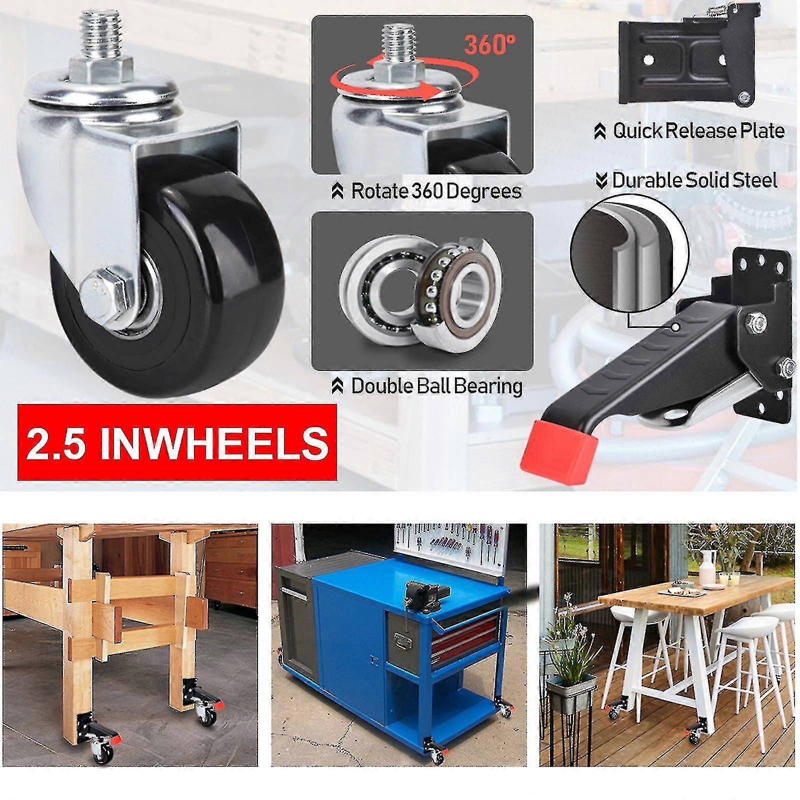 Workbench Casters Kit 660 Lbs - Heavy Duty Quick Release Retractable ...