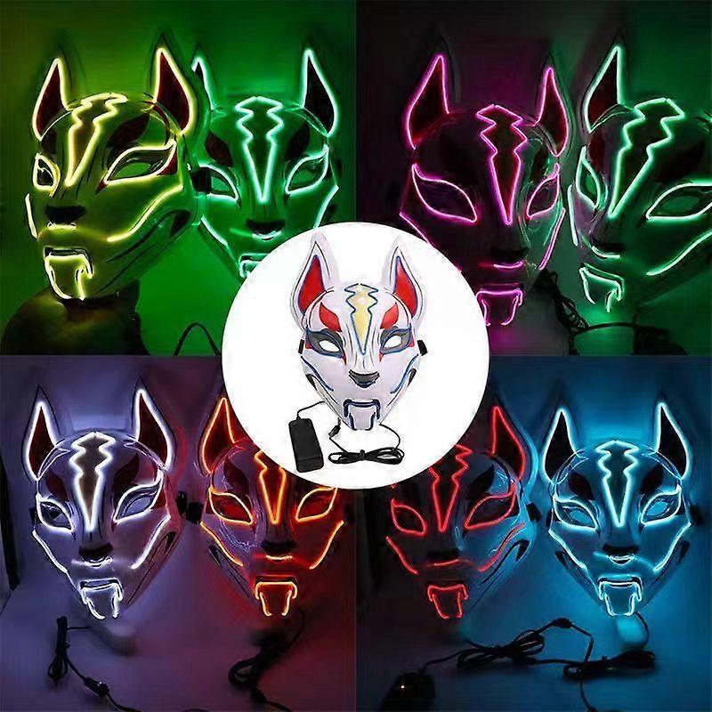 Halloween Fox Mask Cosplay Party LED Glow Mask Japanese Anime Fox Mask ...