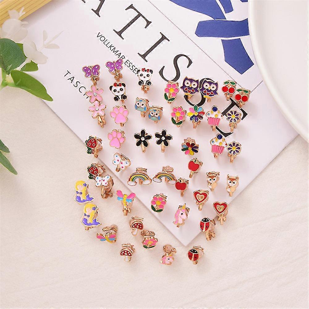 24 Pairs Of Girls Clip On Earrings Kids Cute Flower Metal Earring ...