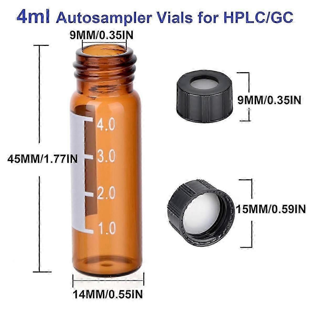 4ML Autosampler Vial, 100 Pack HPLC/ Vials 9-425 Lab Amber Vials Sample ...