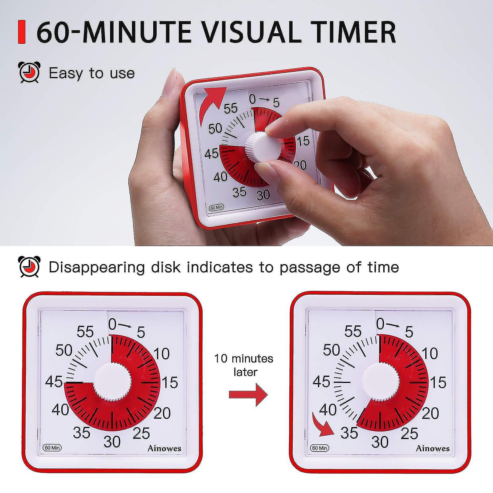 Visual Timer 60-minute Silent Countdown Timer For Kids And Adults Time ...