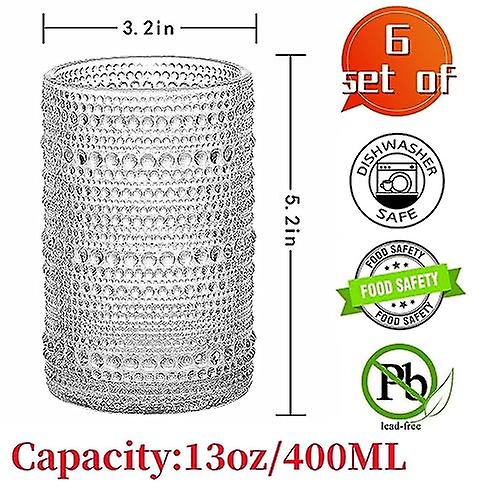 Hobnail Drinking Glasses Set of 6 - 13 oz Vintage Embossed Juice ...