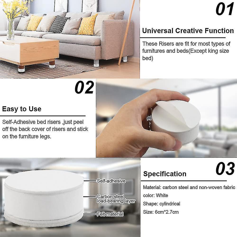 4pcs Lift Furniture Risers 6 Cm Diameter White Furniture Feet Carbon ...
