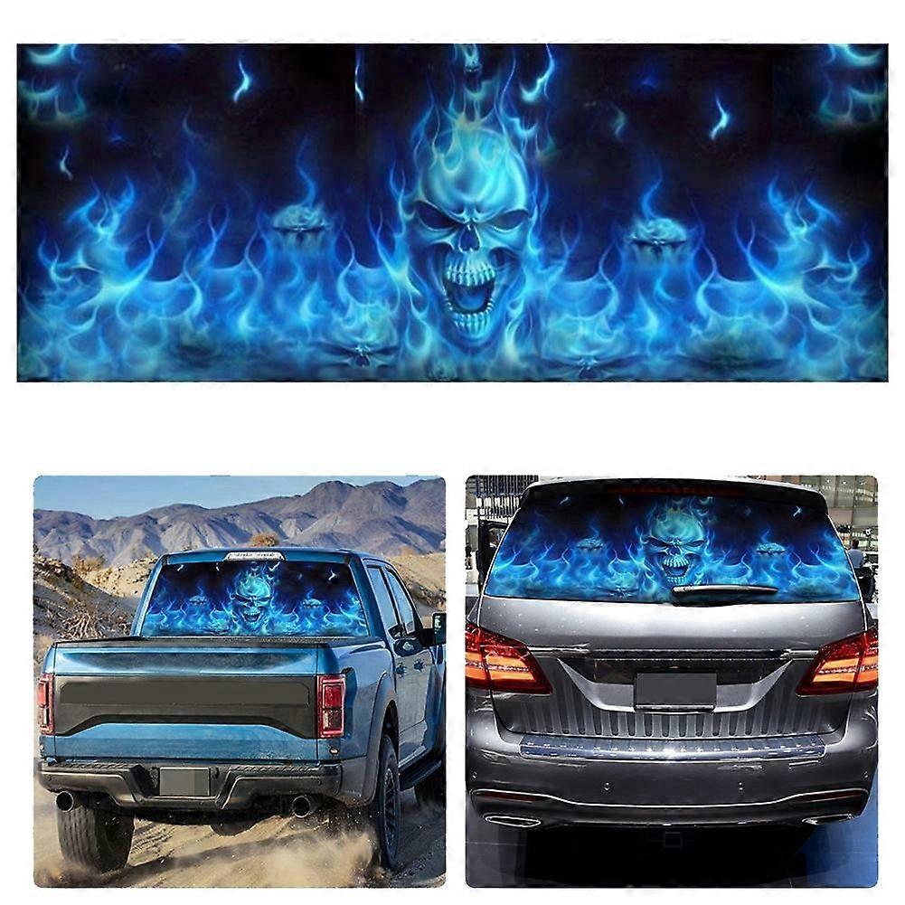 One Way Vision for Truck Suv Pickup Blue Flaming 3D Rear Windshield ...