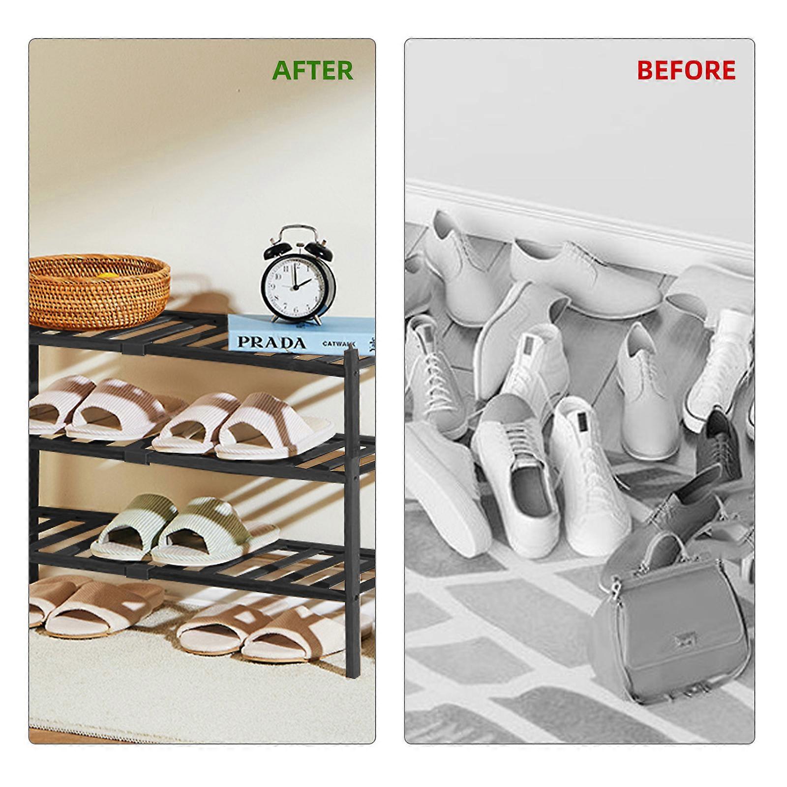 3-Tier Bamboo Shoe Rack Stackable Shoe Shelf Free Standing Storage ...