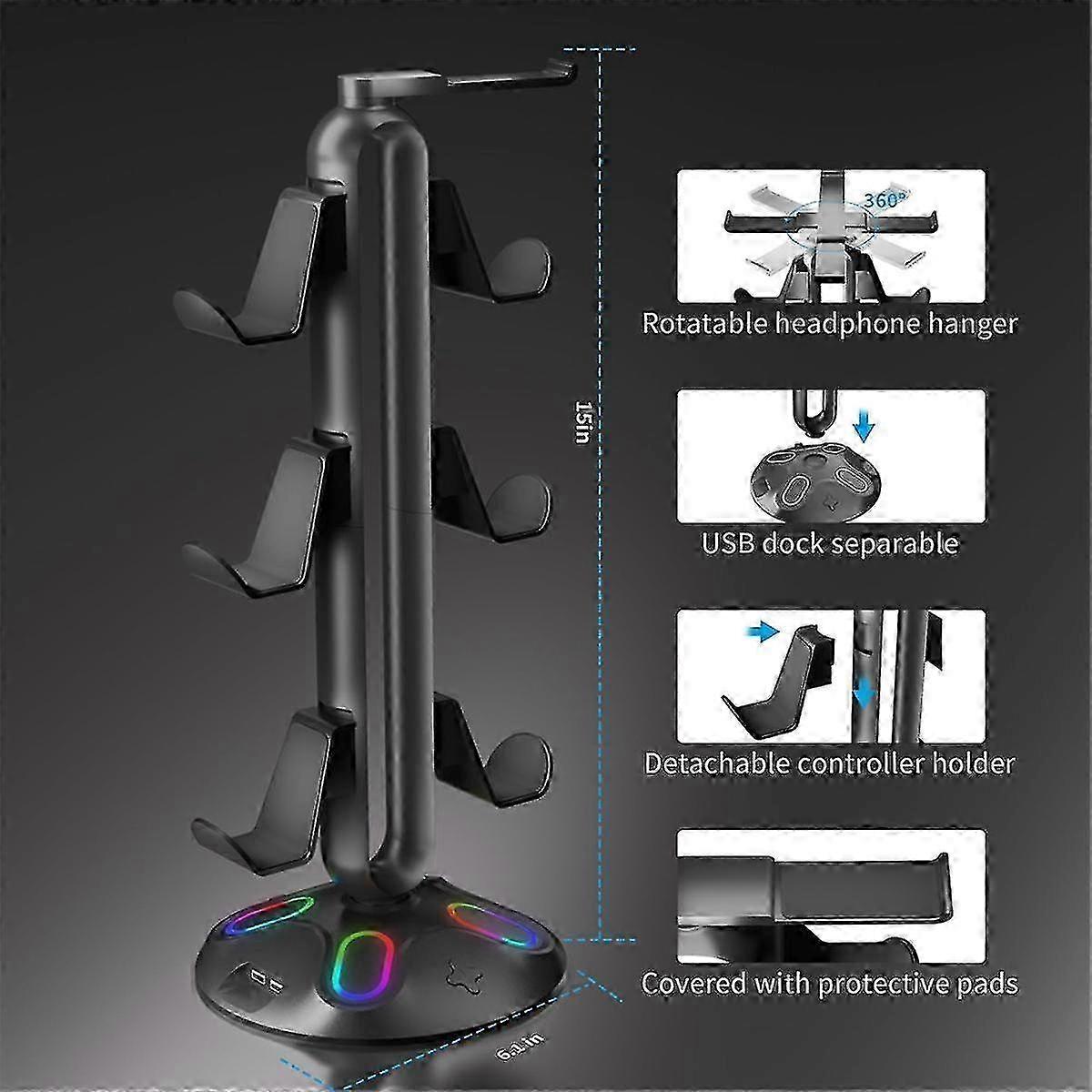 Gaming Rgb Headphone Stand,controller Holder- Headset Stand With 2 Usb ...