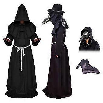 Medieval Hooded Robe Plague Doctor Priest Horror Wizard Cloak Cape With ...