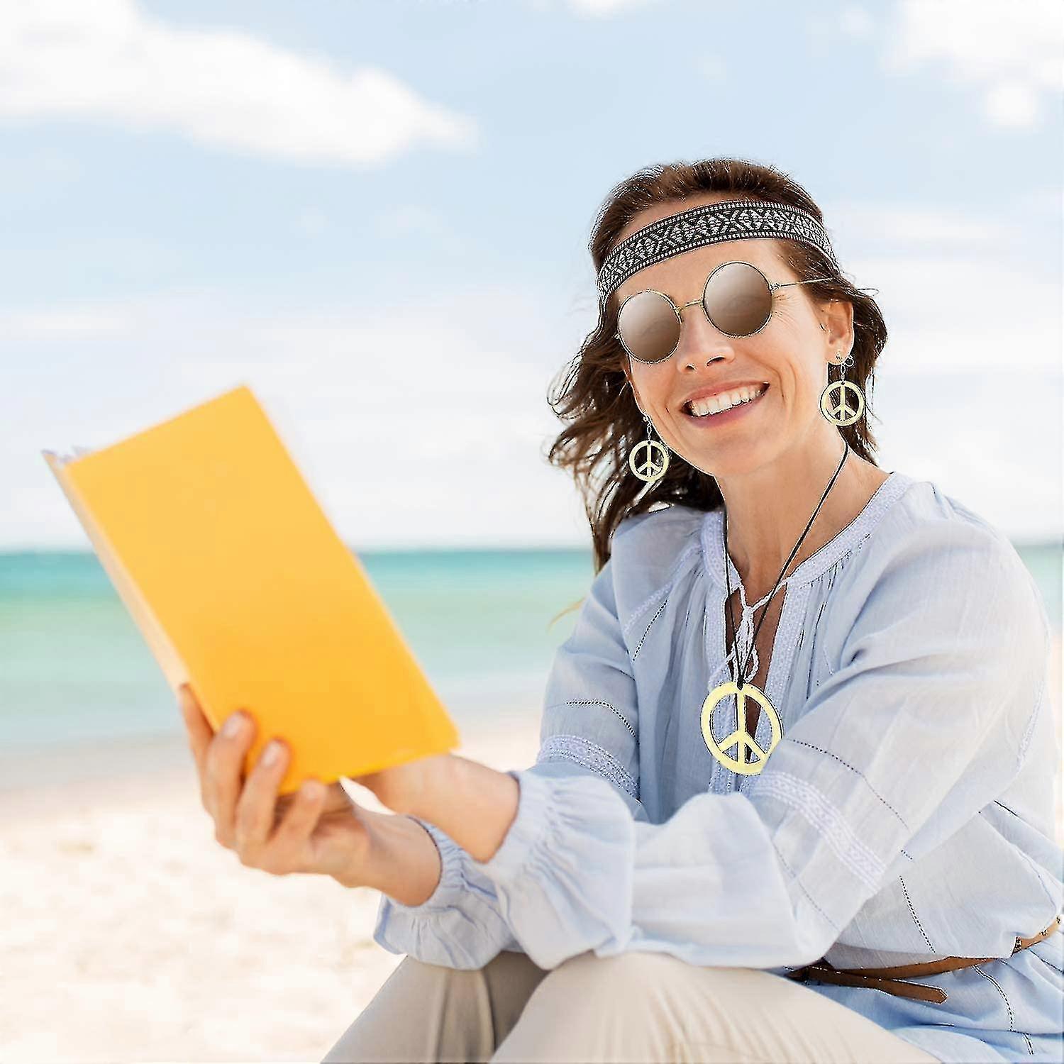 Hippie Costume Set For Women Kit Includes Sunglasses, Peace Sign Necklace And Peace Sign Earring ...