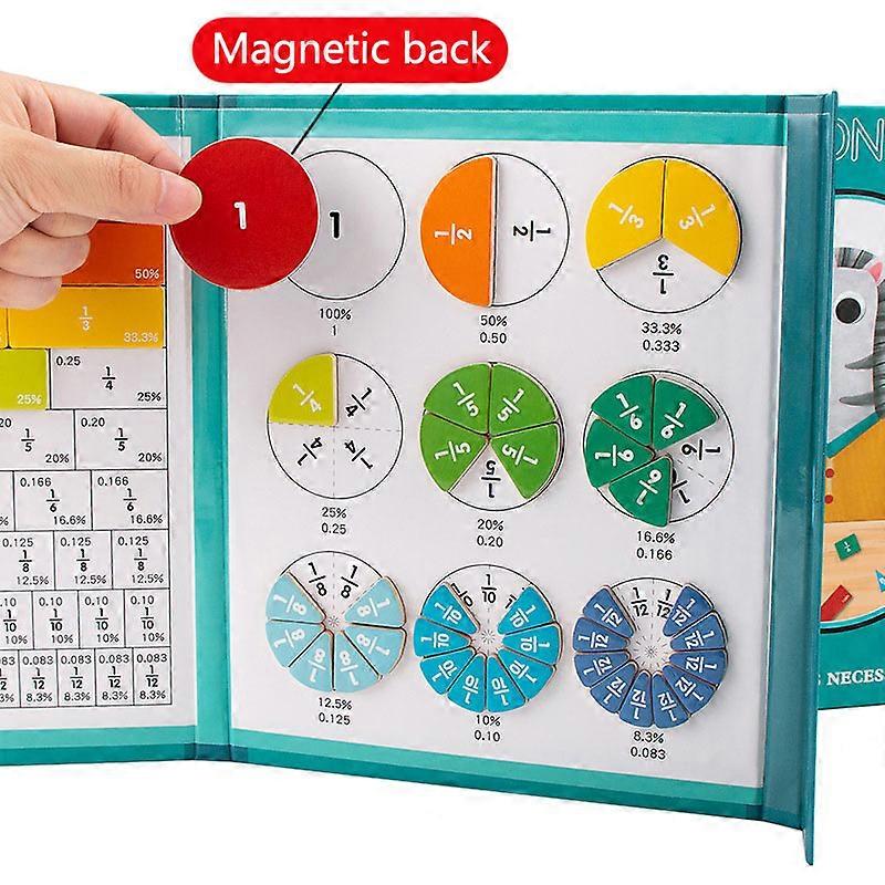 Children Magnetic Fraction Learning Math Toys Wooden Fraction Book Set ...
