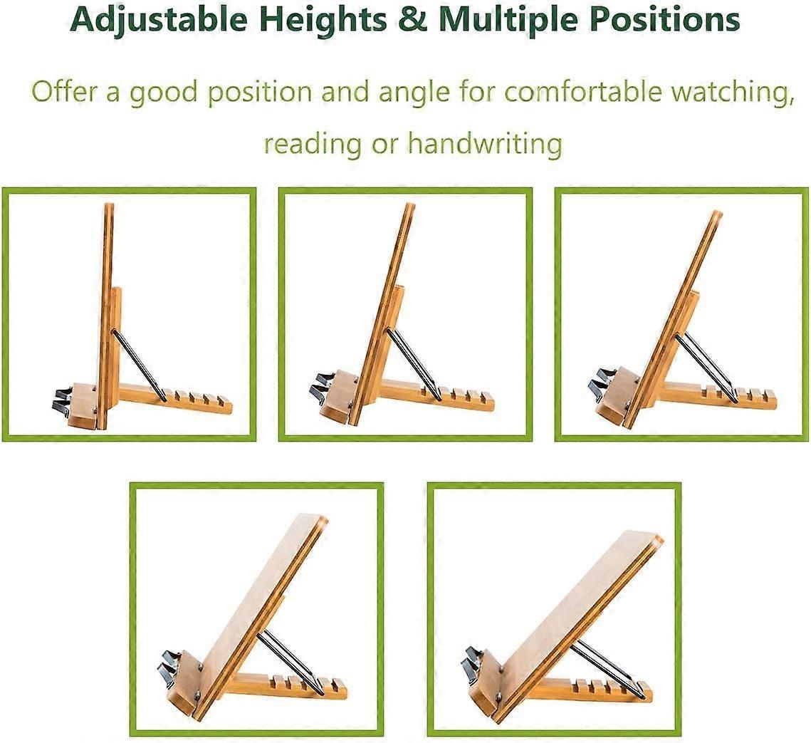 2024 New Bamboo Book Stand Adjustable And Foldable Book Holder Tray And ...
