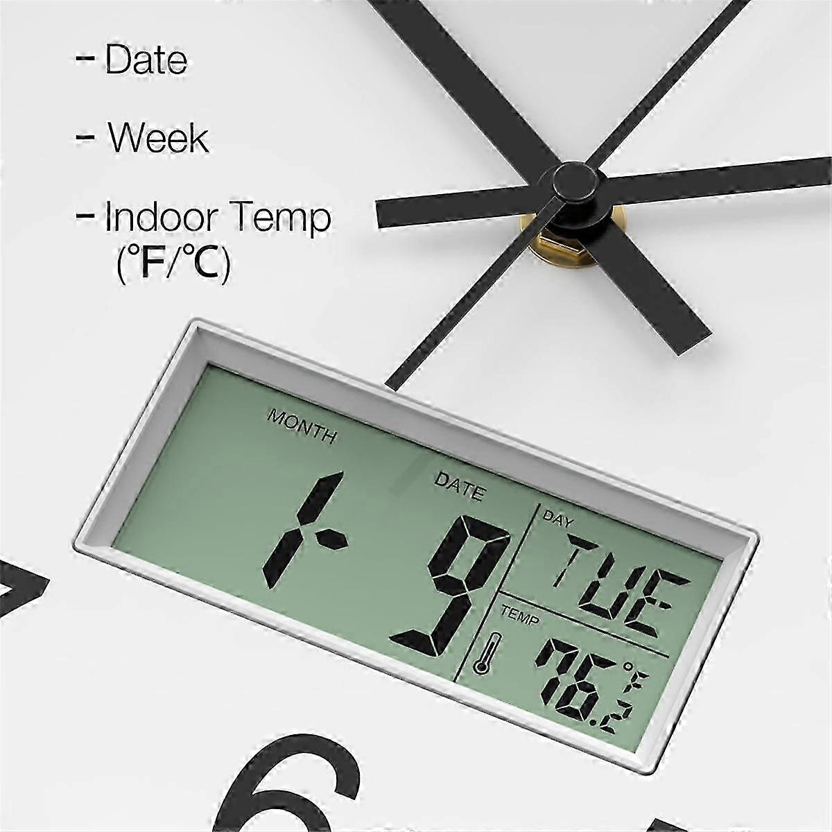 12inch Atomic Analog Wall Clock with Digital Date,Week,Indoor Temp ...
