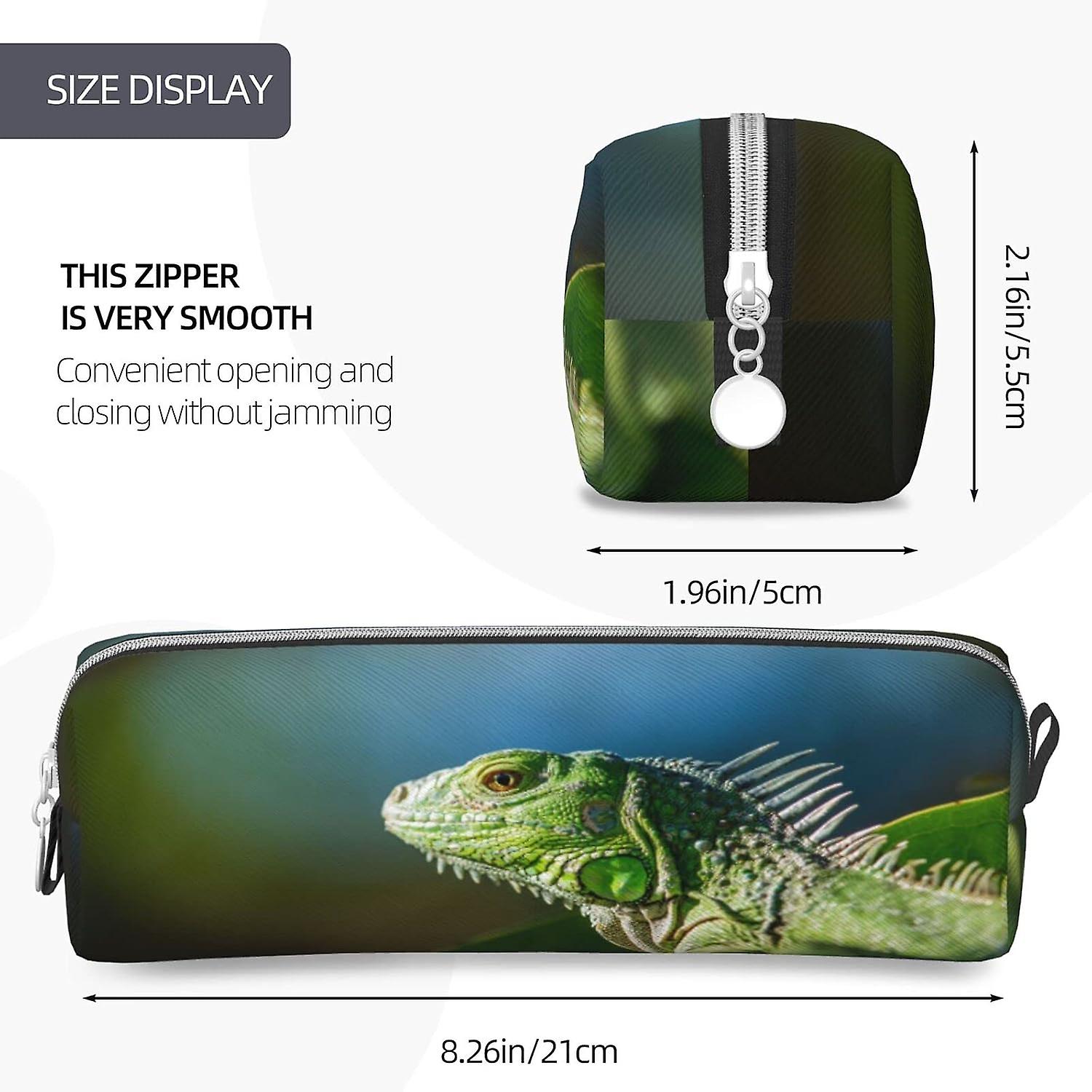 Leather Pencil Case Green Lizard Stationery Pencil Bag Makeup Pouch ...