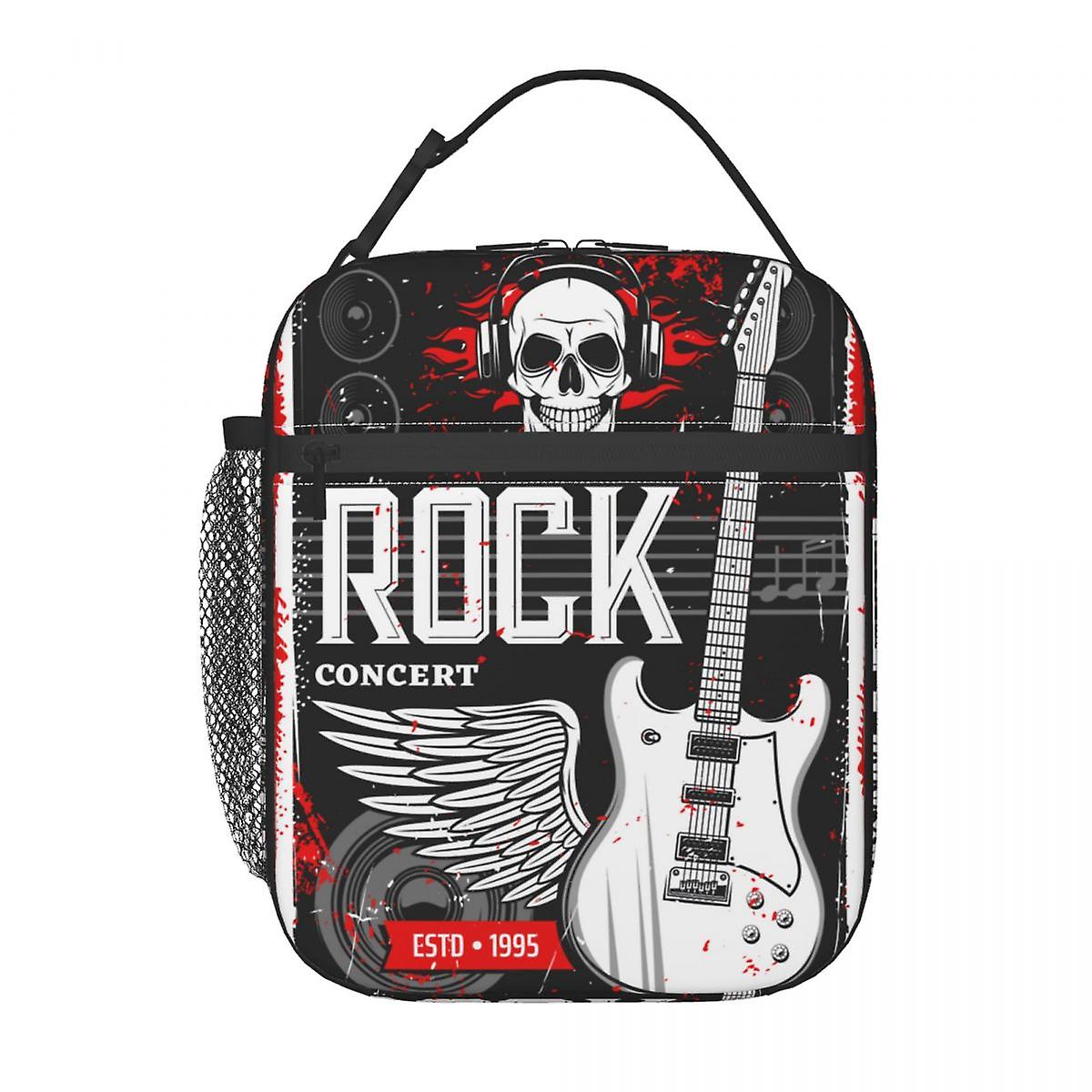 Retro Skull Guitar Rock Festival Insulated Lunch Bag For School Heavy ...