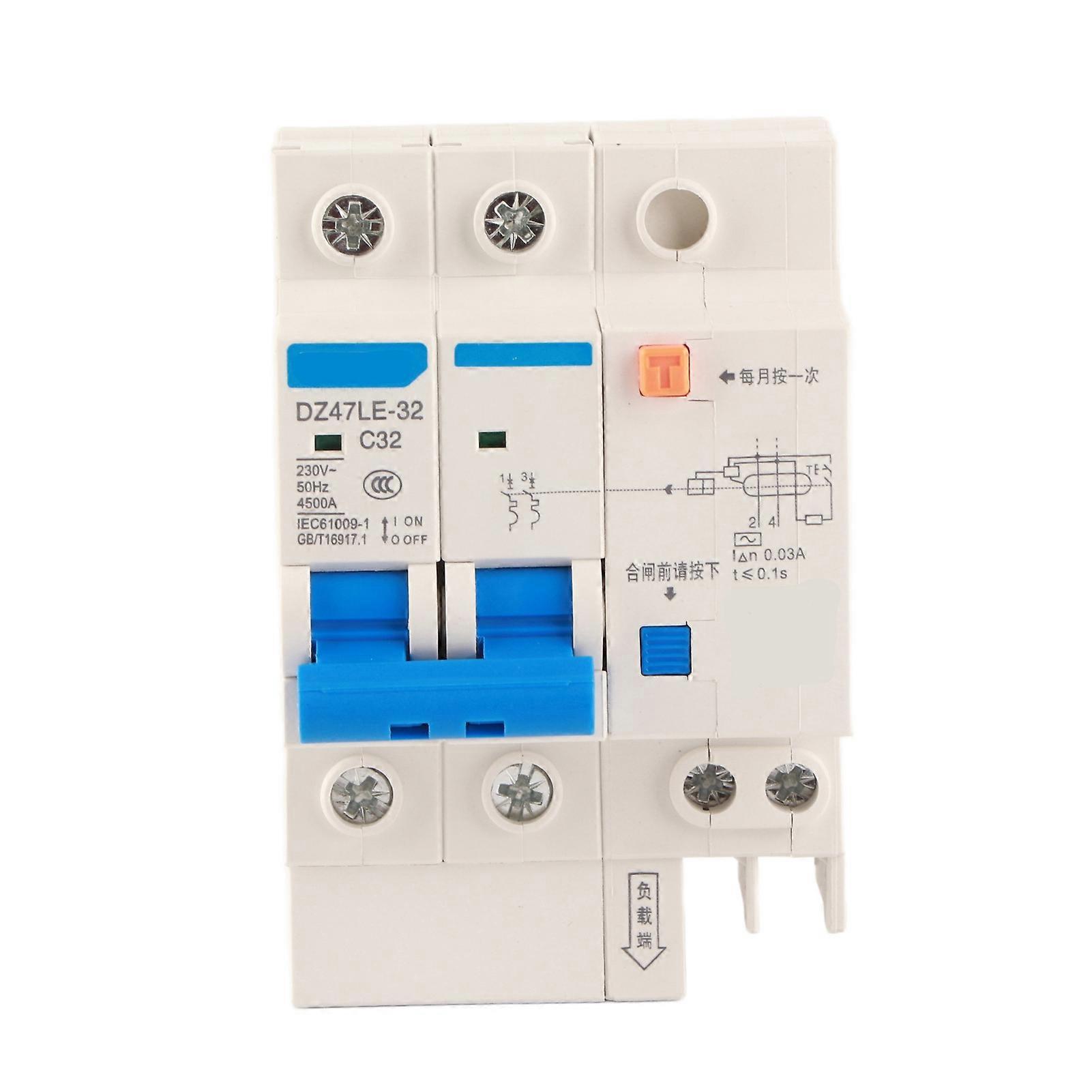 DZ47LE32 2p N C32 RCCB Residual Current Circuit Breaker 230V 32A 30mA | Fruugo UK