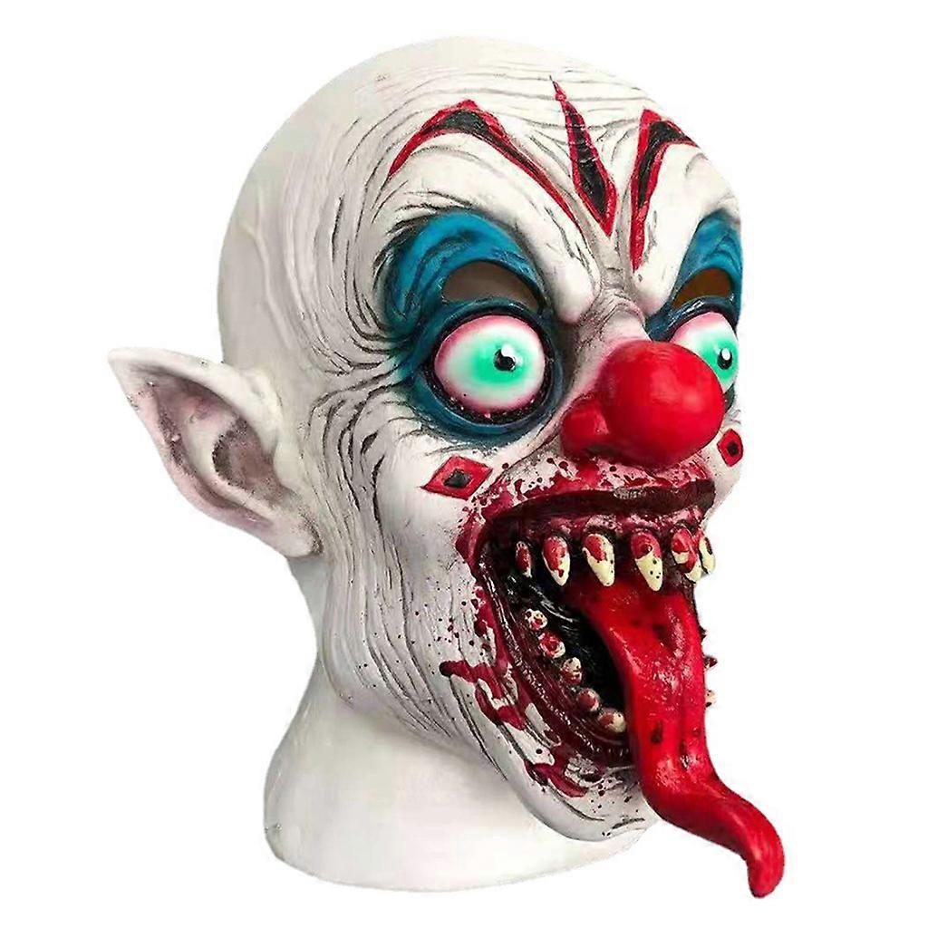 Halloween Horrific Clown Mask with Bloody Long Tongue Red Nose Devil ...