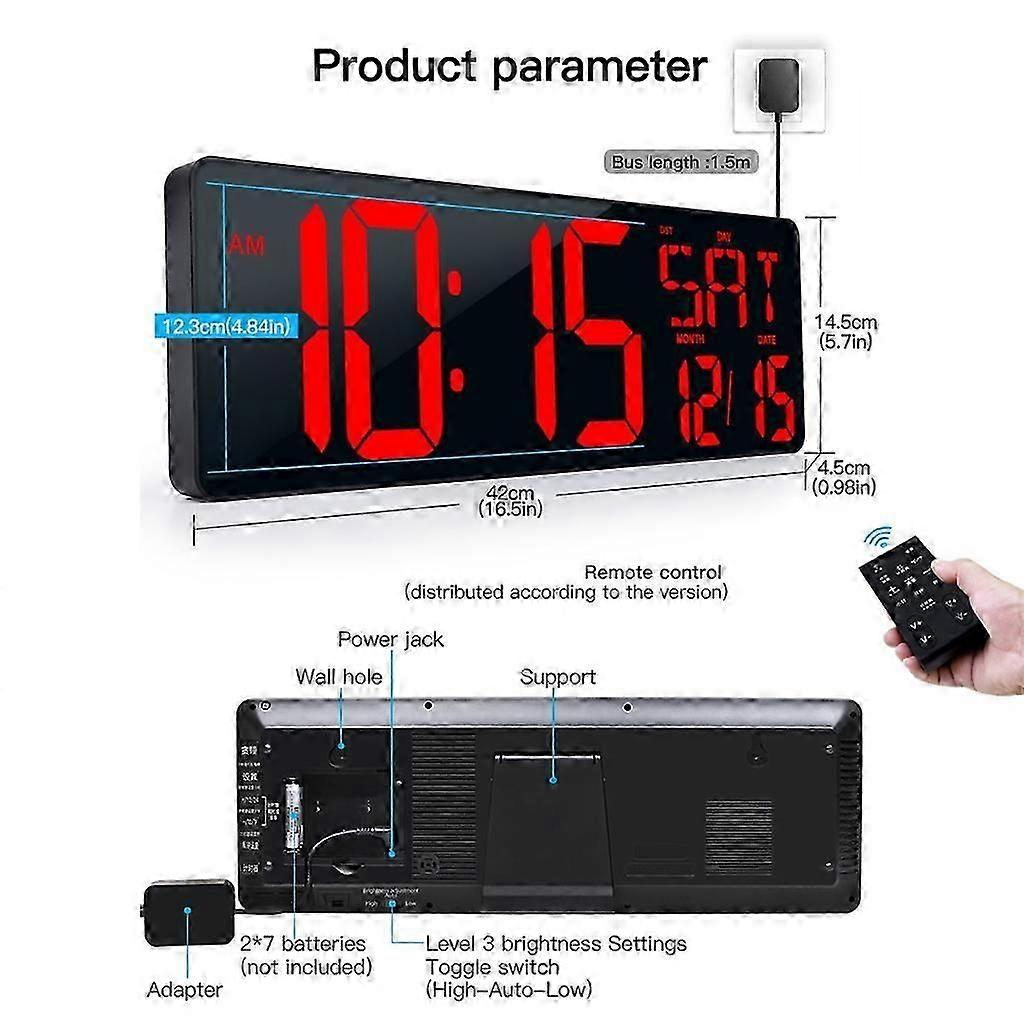 Modern LED Digital Wall Clock Remote Control Easy Reading Display for ...
