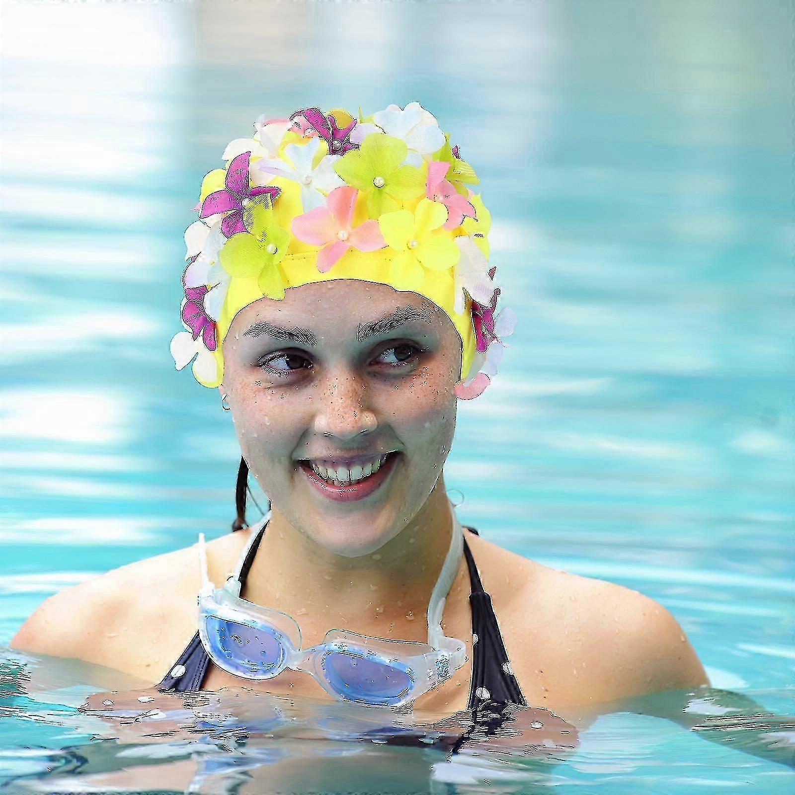 2 Pcs Women Swimming Caps Floral Swim Caps Breathable Elastic Swim Caps With Flowers Petal ...