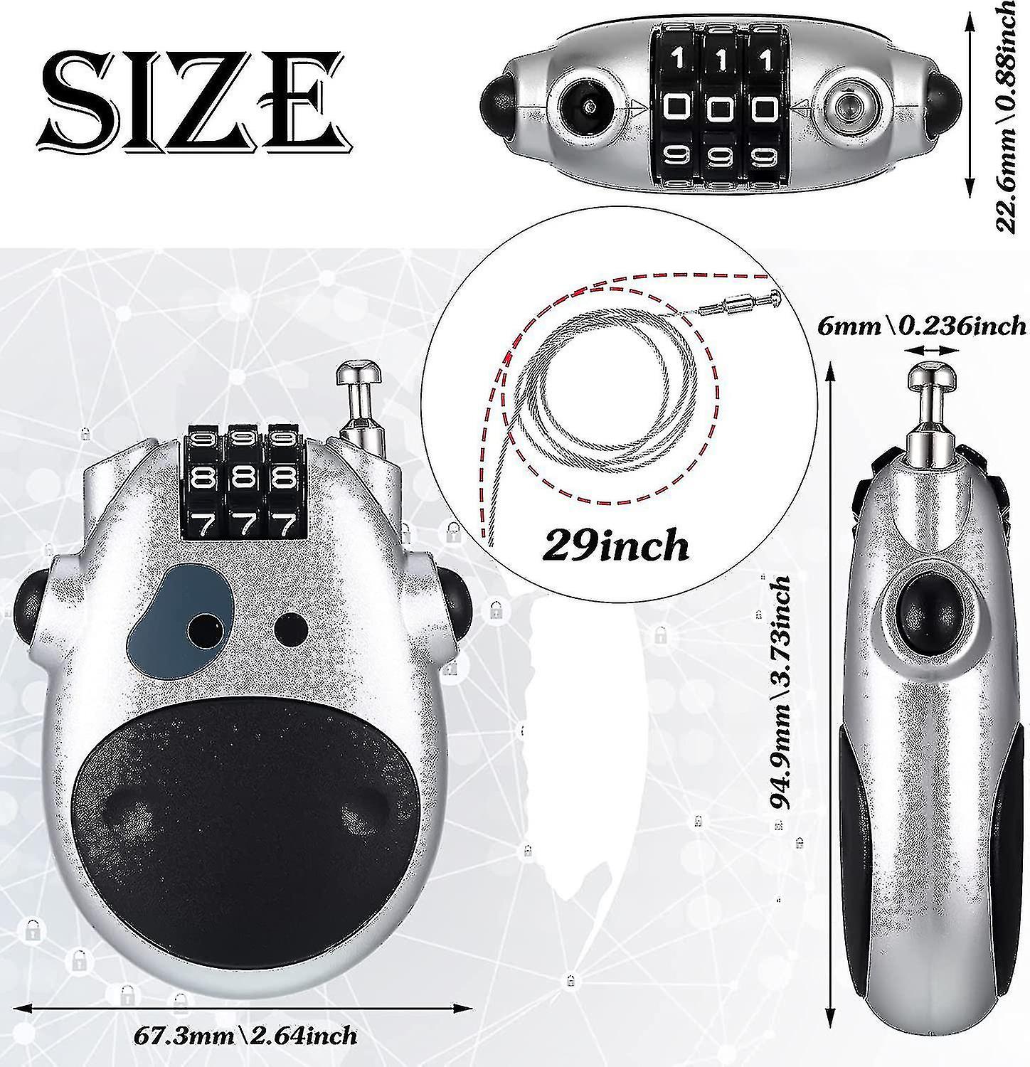 2 Combination Locks With 27.56" Retractable Cable Security Wire ...
