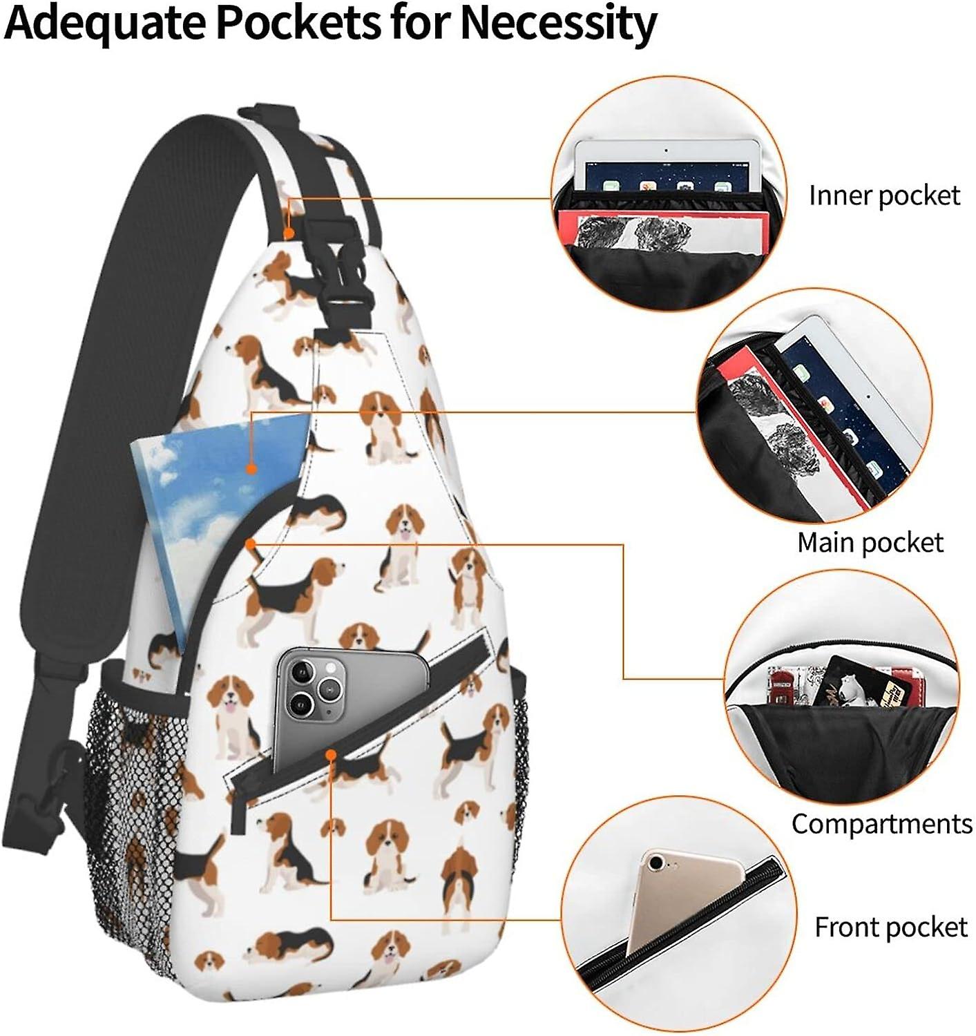 AT196 Sling Bag Beagle Puppy Dog Cute Hiking Daypack Crossbody Shoulder ...