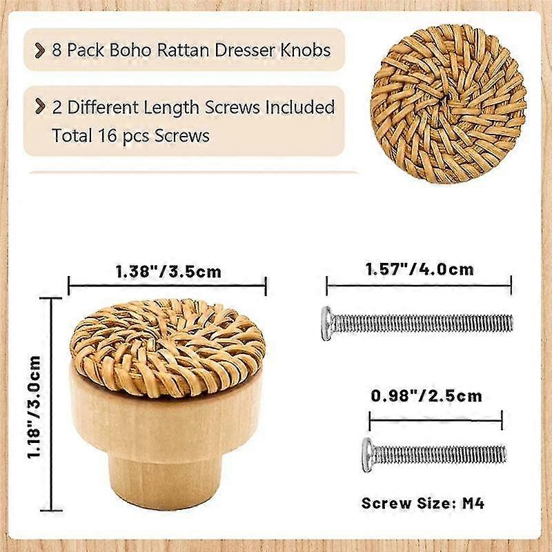 8 Pack Boho Rattan Knobs for Dresser Drawers Wood Cabinet Knobs for ...