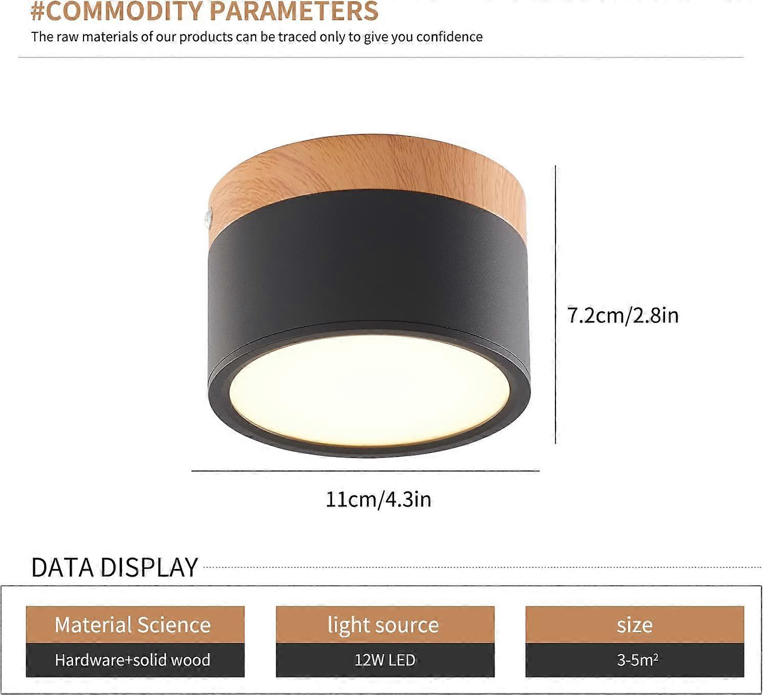 LED ceiling light, surface-mounted spot with wood decor, mini ceiling ...