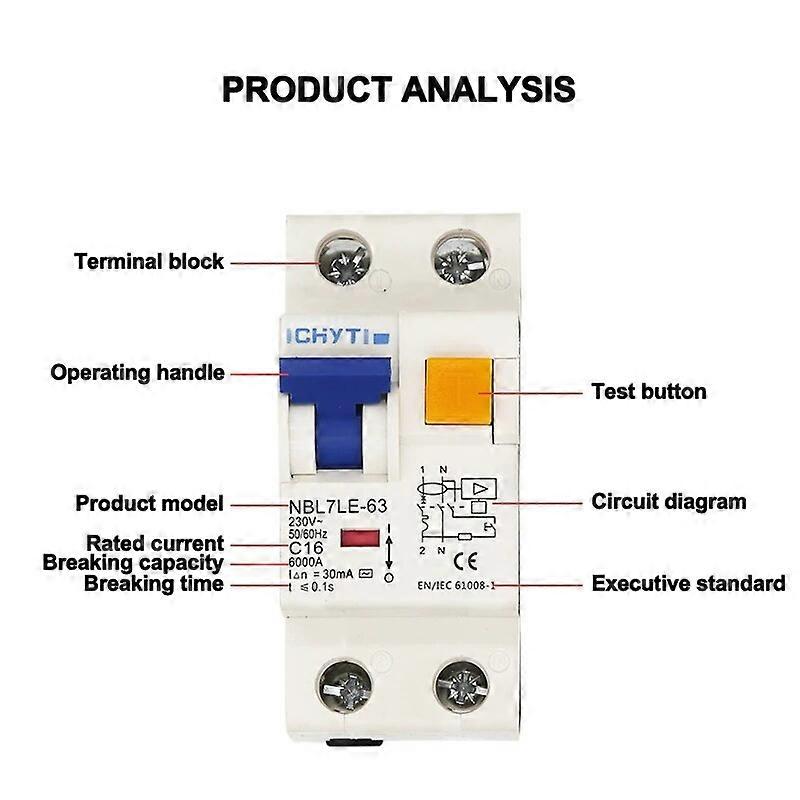 ICHYTI 2P 16A 63A 30mA 6KA RCCB RCD 230V Electromechanic Residual Current Circuit Breaker ...