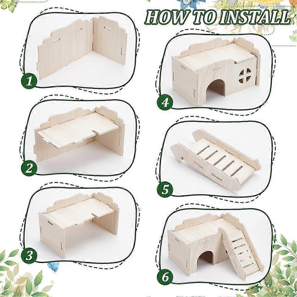2 Sets 2 Style Wooden Hamster House with Sliding Board Wooden Hamster ...