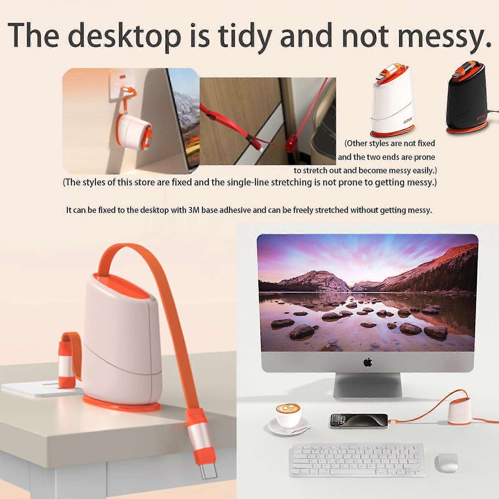 Retractable Type C To Type C Charger Cable 60W Fast Charging Cord USB ...