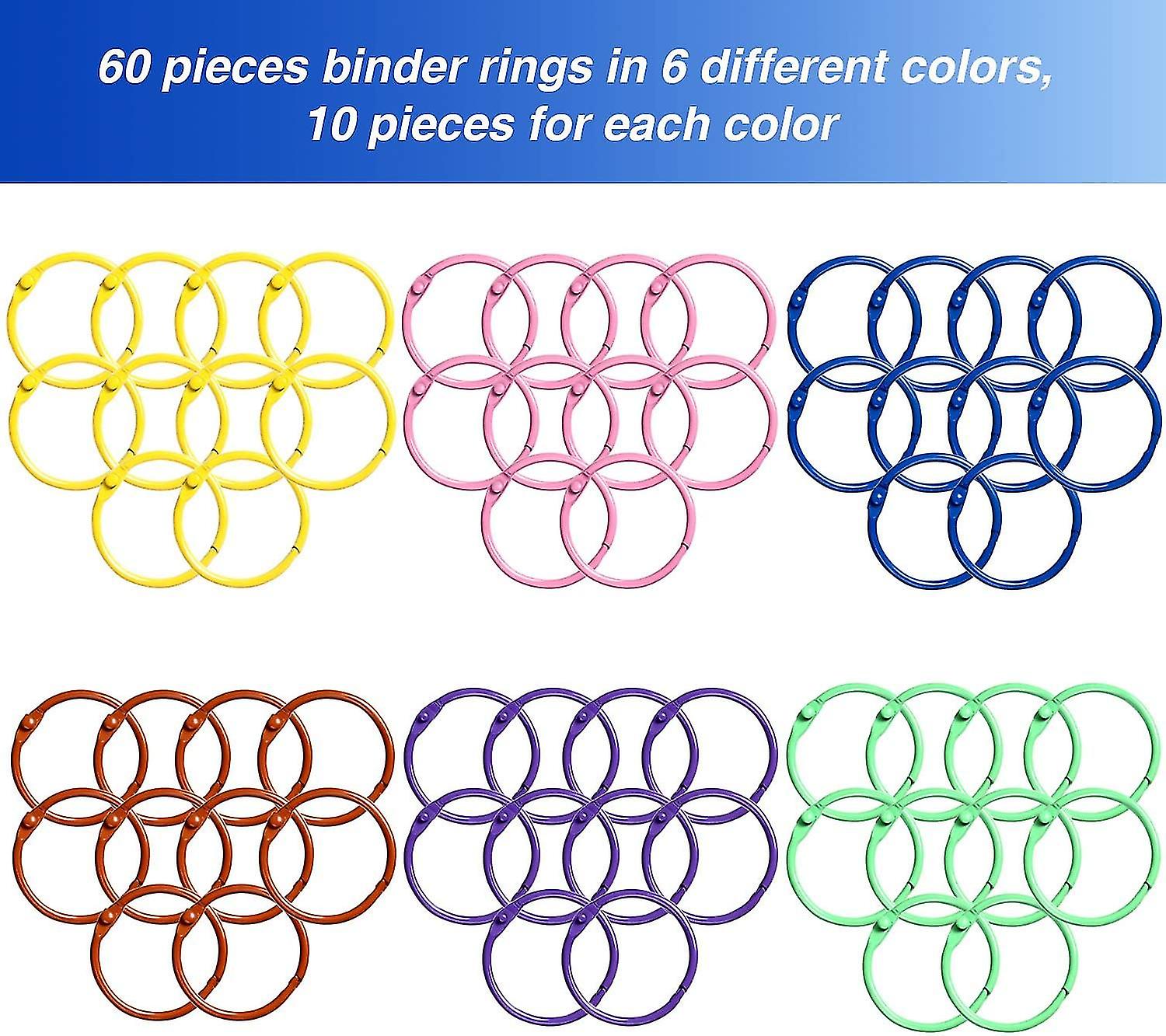 60 Pieces Metal Binder Ring Color Key Chain Binder Binder Ring Book ...