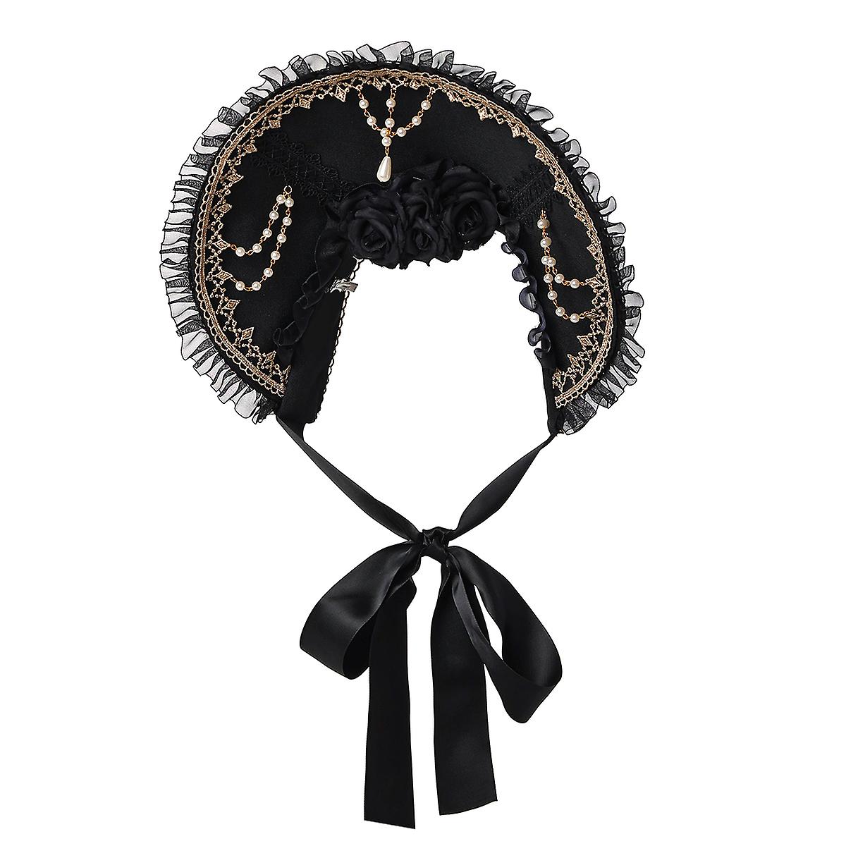 Handmade Lolita Bonnet Victorian Vintage Lace Trim Rose Bb Hat Cosplay ...