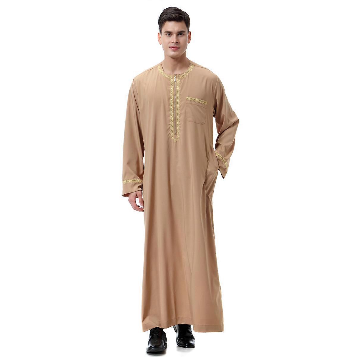 Muslim Islamic Clothing Men Jubba Thobe Print Zipper Kimono Long Robe ...