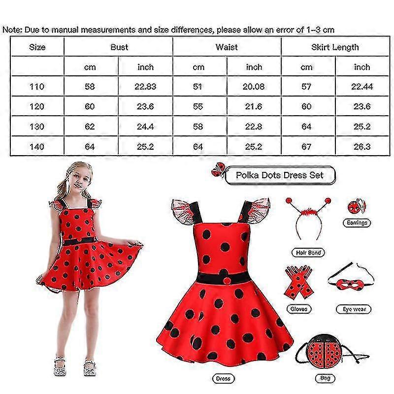 Girls Ladybug Costume Set Kids Ladybird Princess Dress Carnival Cosplay ...