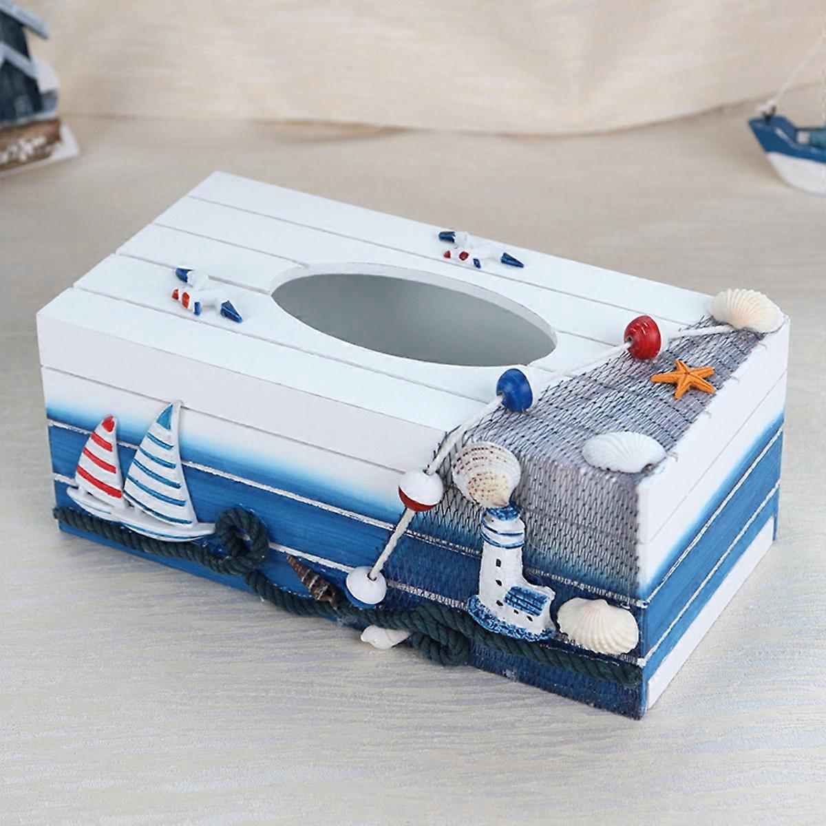 Wooden tissue box Facial tissue box Mediterranean style Kleenexbox maritime table decoration ...