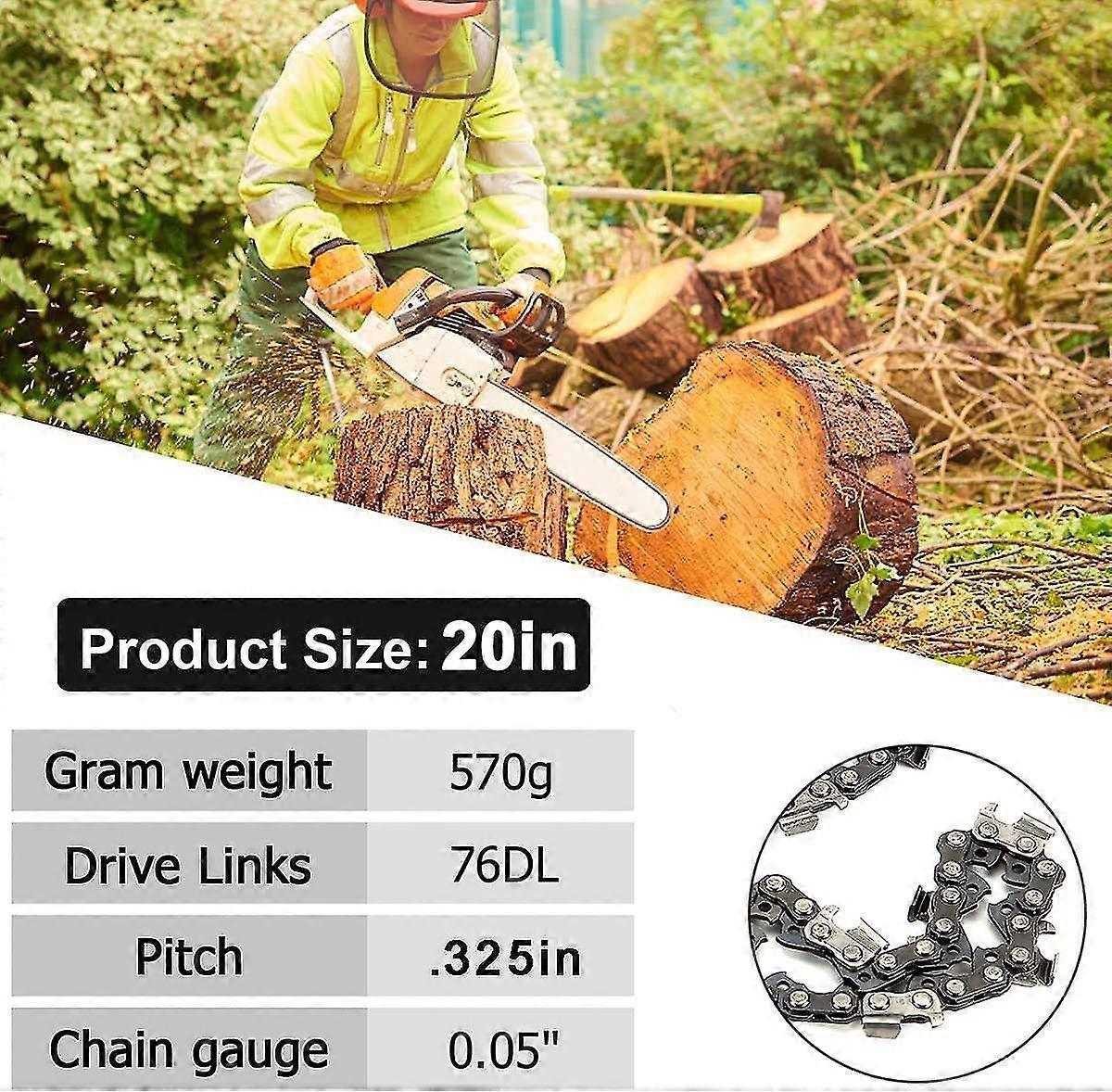 3x Chainsaw Chain For 20 Inch (50cm) Bar 76 Drive Links, 0.325inch ...