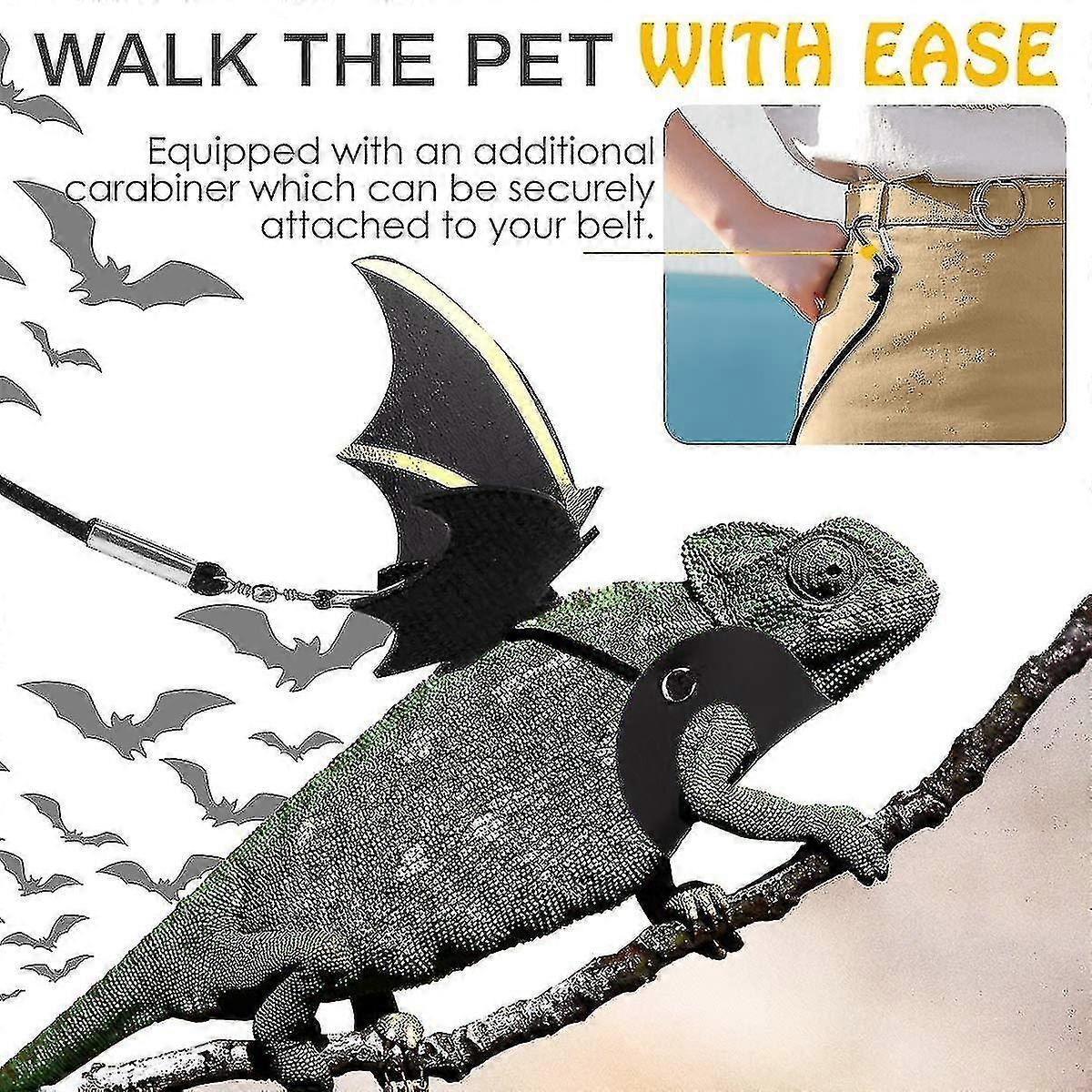 Leather Reptile Leash Outdoor Harness Leash With Bat Wings Adjustable ...