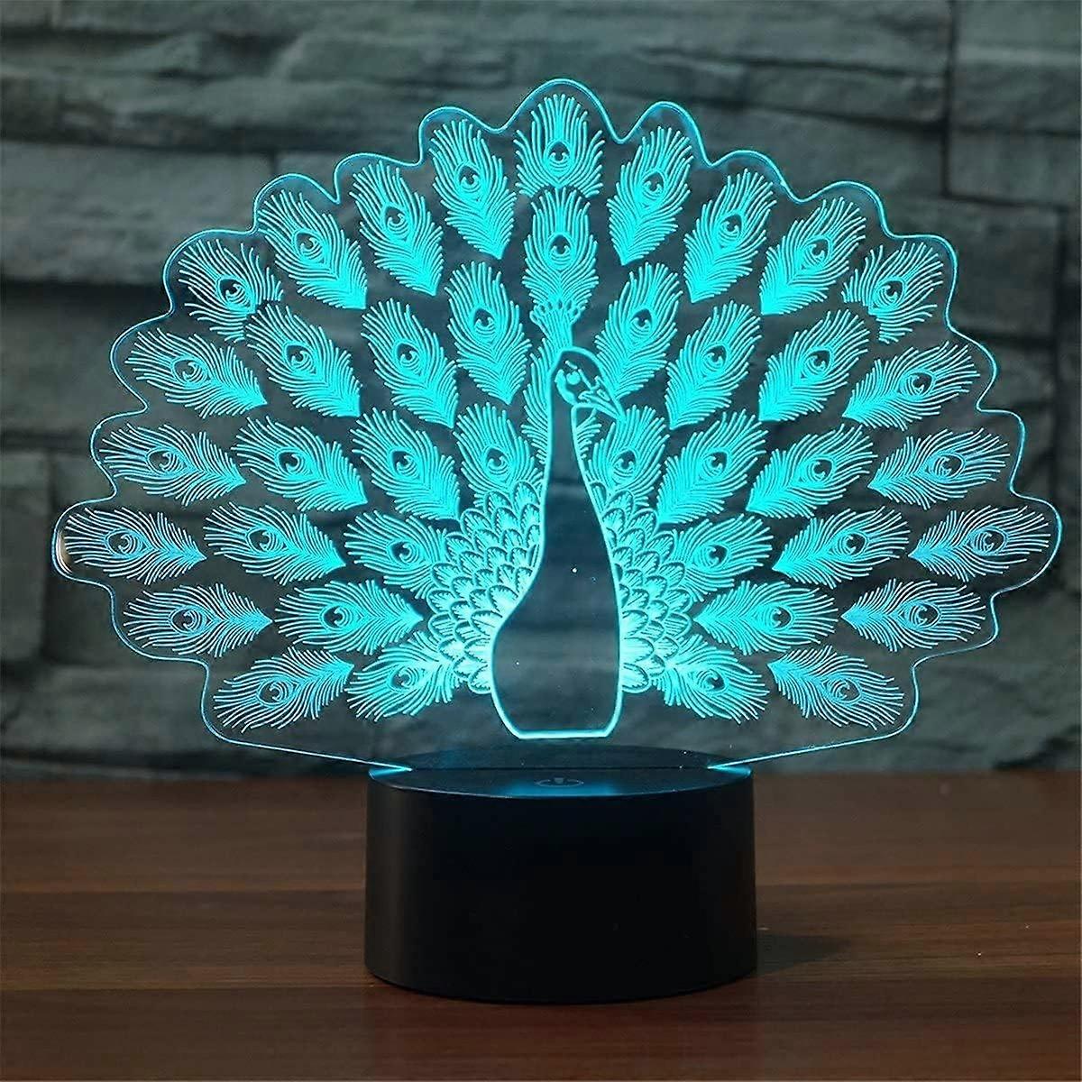 SBSG Novelty Peacock Shape 3D LED Night Light 7 Color Changing Animal ...