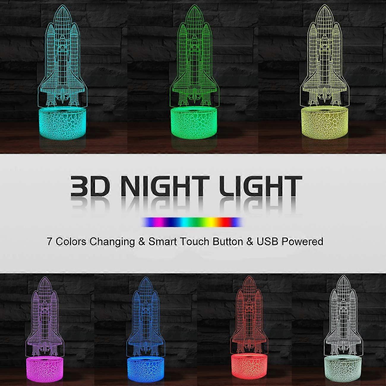 Rocket Night Light 3D Illusion Lamp LED Space Shuttle Nightlight 7 ...