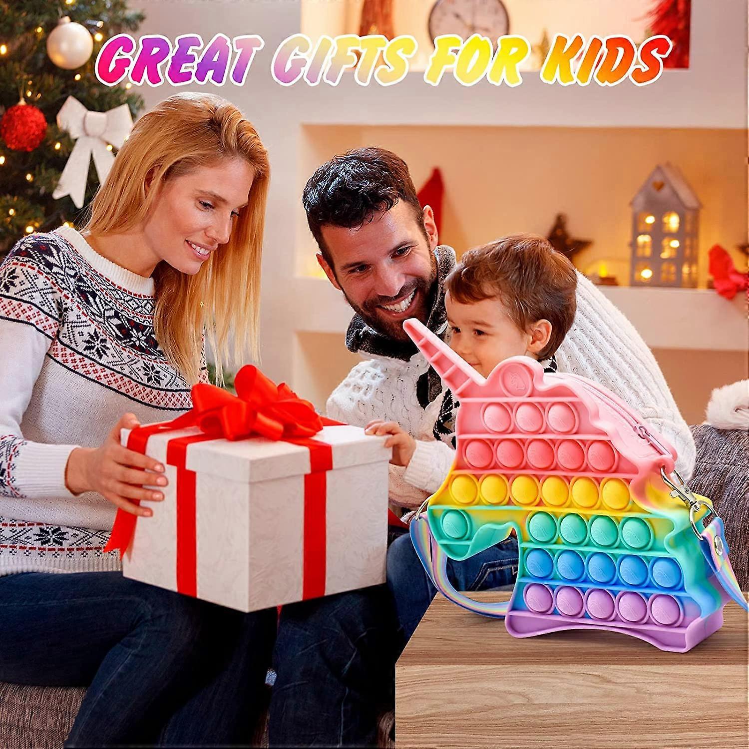 Pop Shoulder Bag Fidget Toy Rainbow Unicorn Pop Fidget Bag Toy Silicone ...
