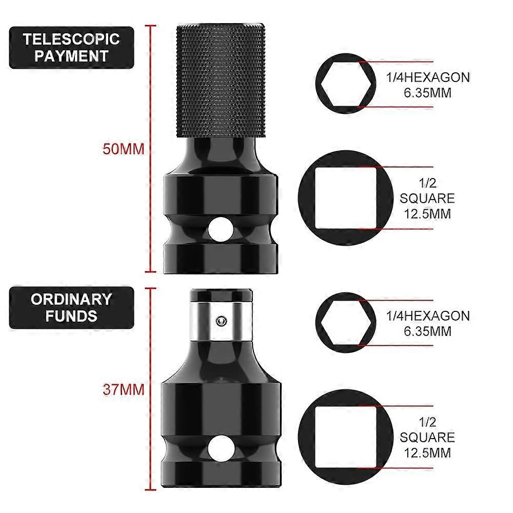 2 Piece Socket Adapters 1/2" Square to 1/4" Hex Hex Ratchet Socket ...