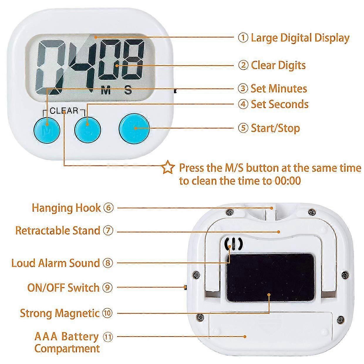 Digital Kitchen Timer, Cooking Timer, Large Display, Strong Magnet Back ...